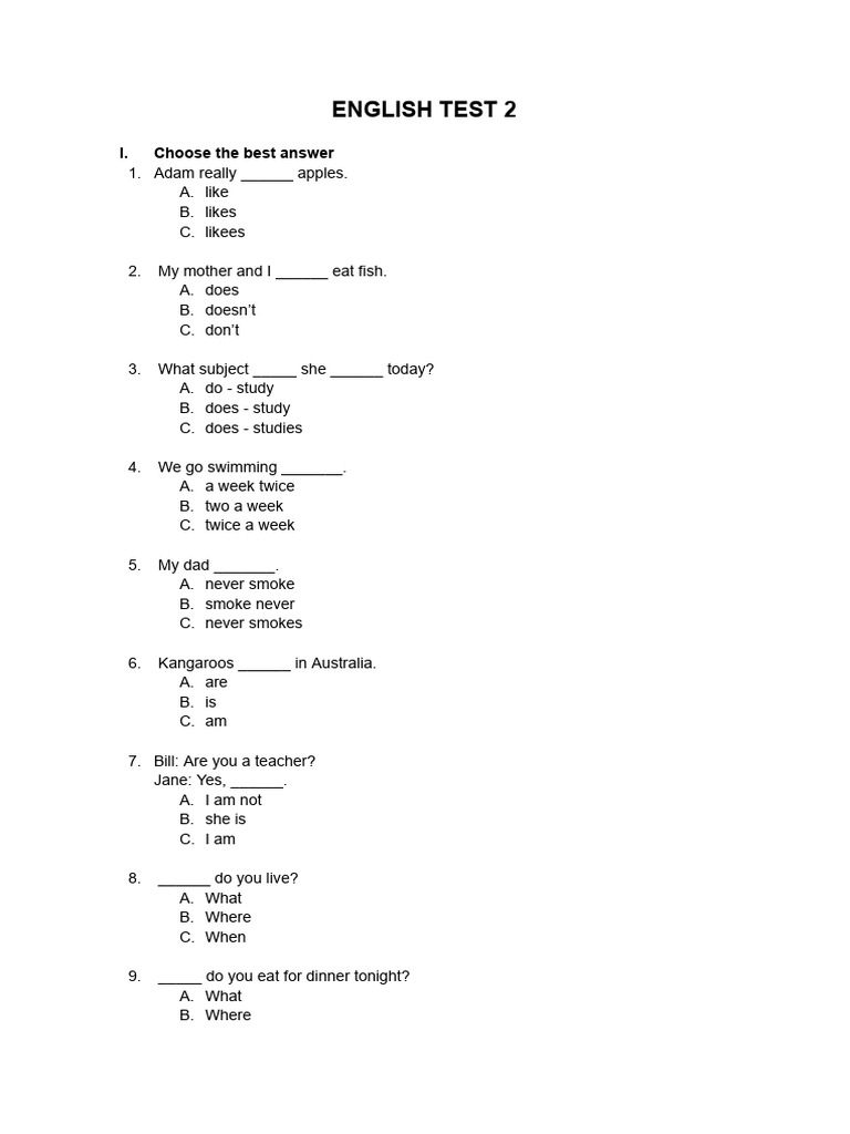 English Test 2 | PDF