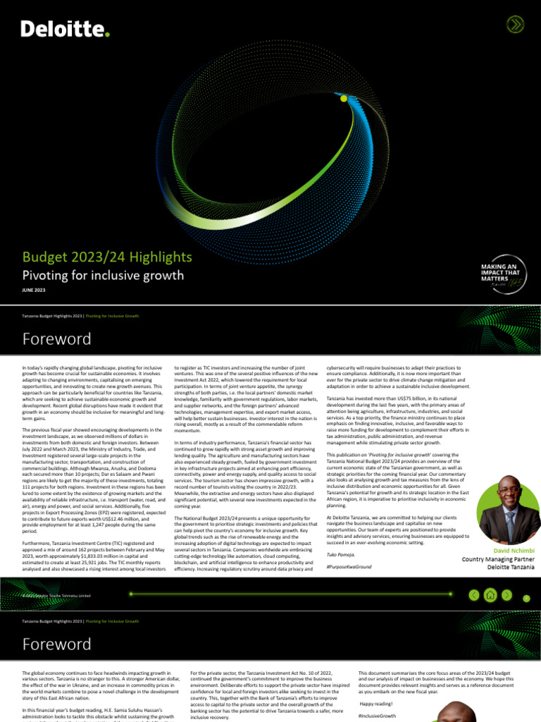 Tz 2023 24 Deloitte Tanzania Budget Highlights | PDF | Debt | Government Debt