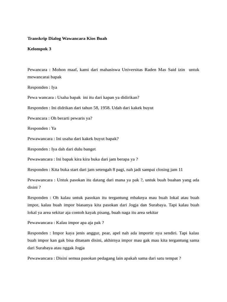 Transkip Dialog Wawancara | PDF