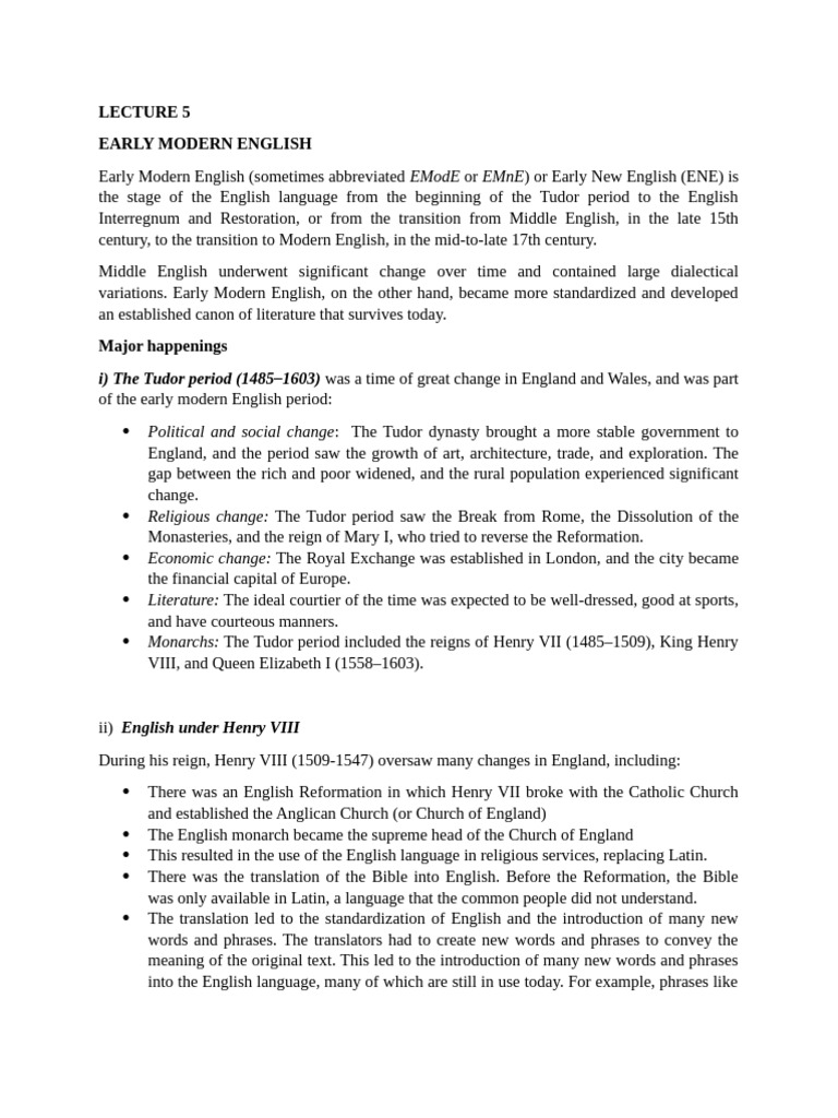 Lecture 5 Early Modern English | PDF | Thou | English Language