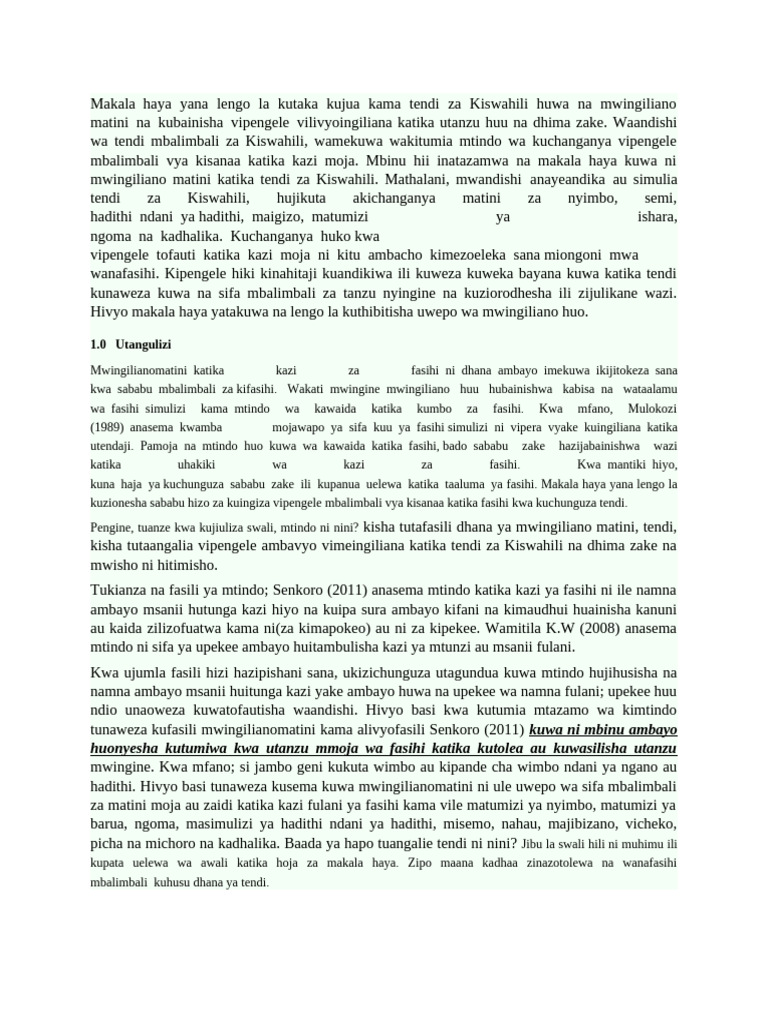 Mwingiliano Katika Tendi | PDF