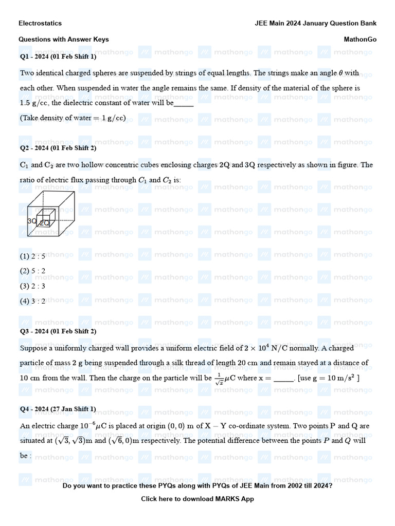 Electrostatics PYQ-2024-2 | PDF | Electric Field | Physical Quantities