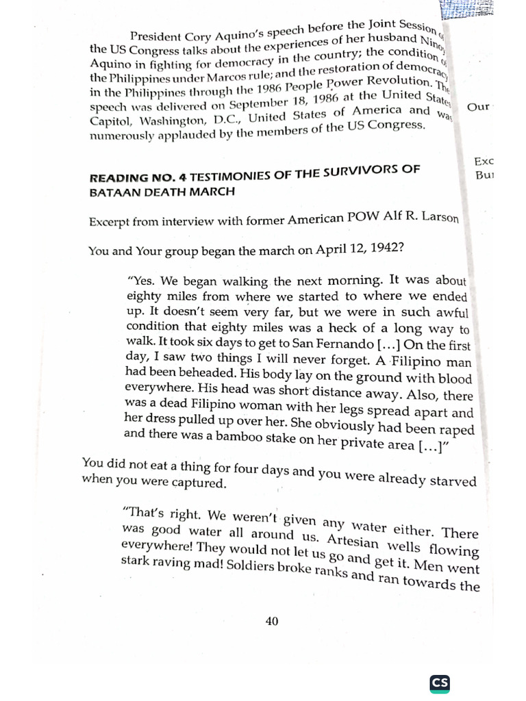 Bataan Death March Survivor Testimonies | PDF