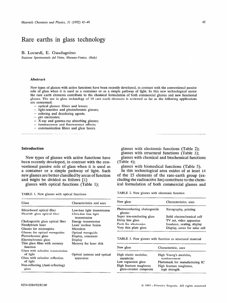 Rare Earths in Glass Technology Applications | PDF | Optical Fiber ...