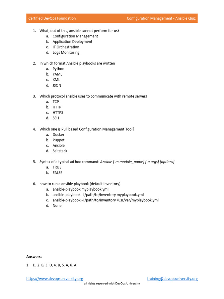 Configuration Management Ansible Quiz | PDF