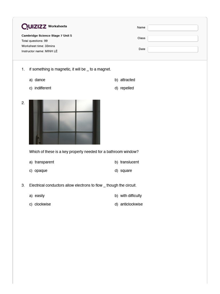 Cambridge Science Stage 7 Unit 5 - Quizizz | PDF | Chemical Compounds ...