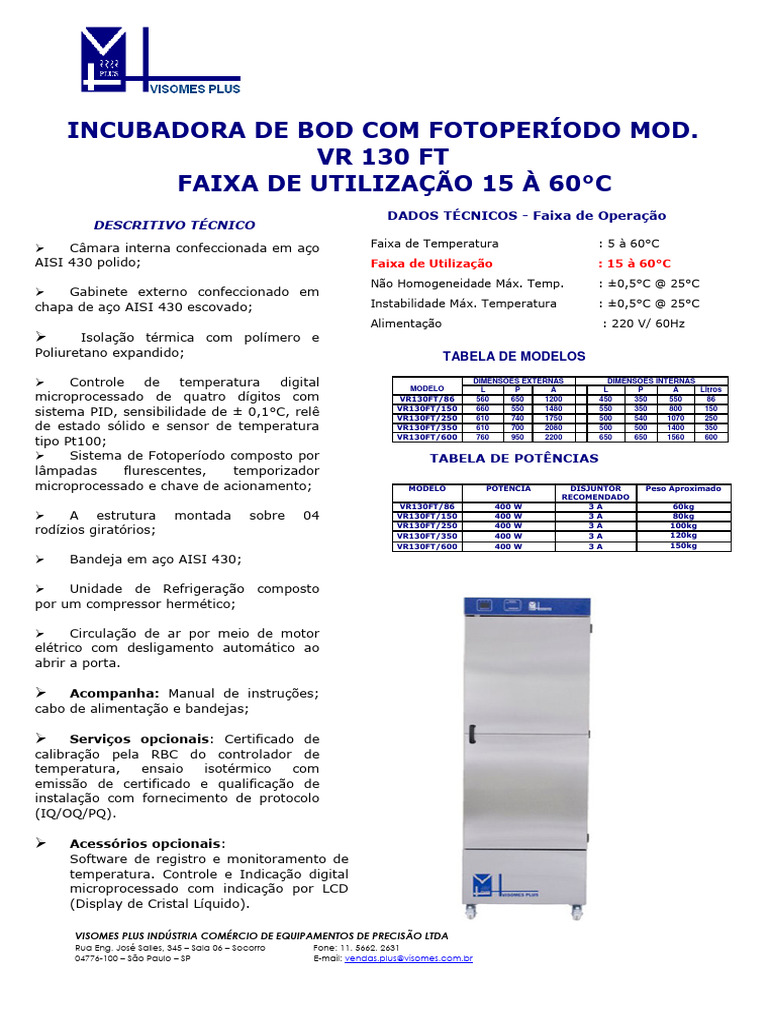 Incubadora BOD com Fotoperíodo MOD. | PDF | Física Aplicada e ...
