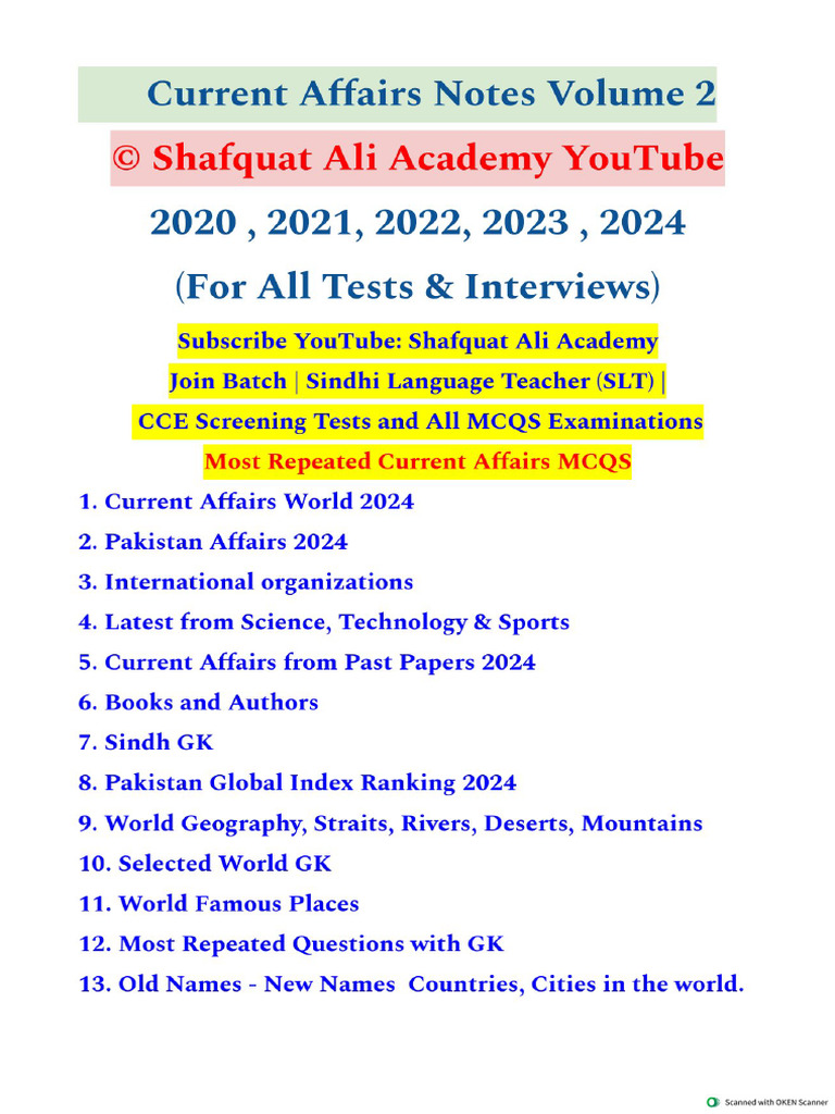 800 Most Repeated Current Affairs MCQS | PDF