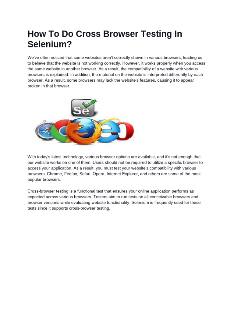 Cross-Browser Testing with Selenium Guide | PDF | Selenium (Software ...