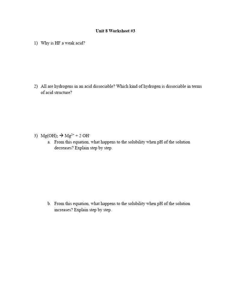 Chemistry Unit 8 Worksheet 3 | PDF