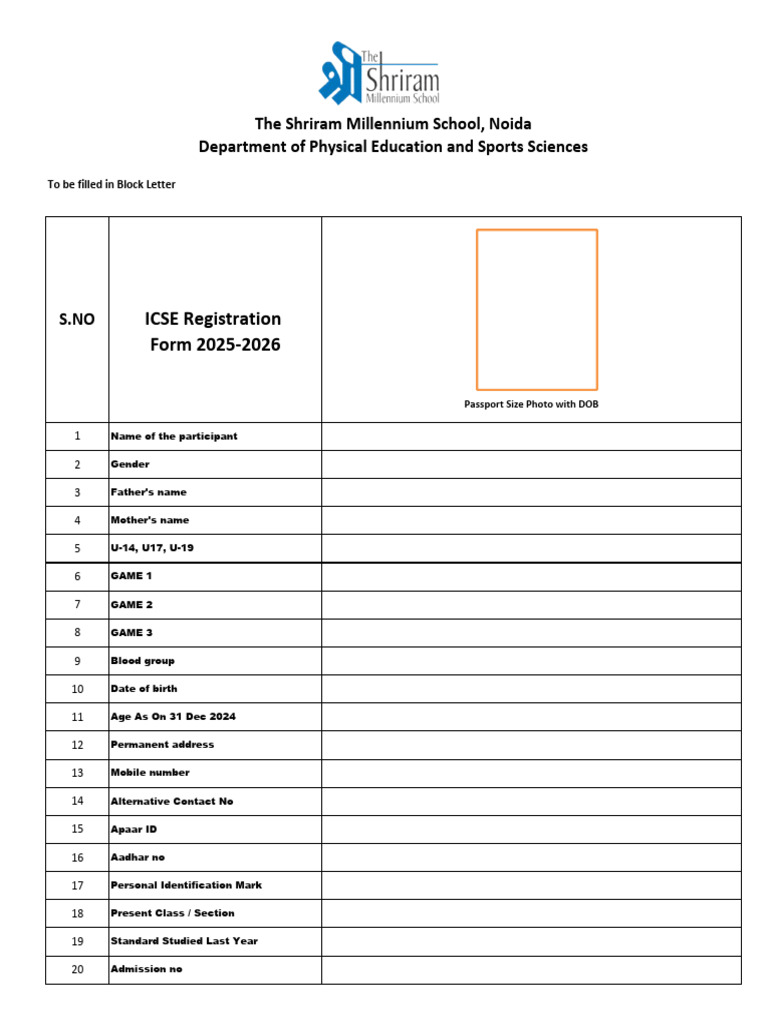 Sports Registration Form - TSMS | PDF
