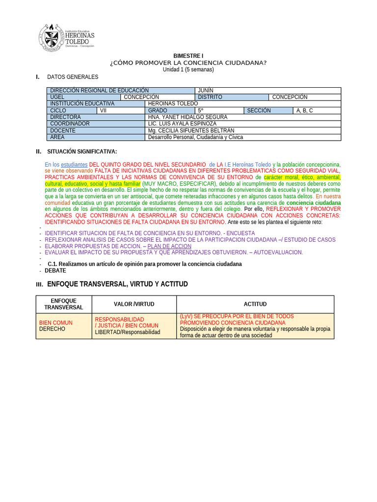 5to UNIDAD I - DE - APRENDIZAJE - 5° DPCC | PDF | Aprendizaje | Democracia