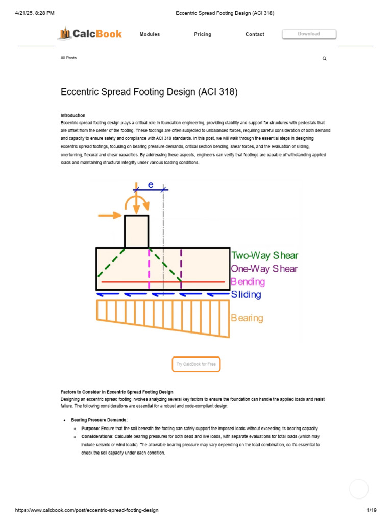 Eccentric Spread Footing Design (ACI 318) | PDF | Bending | Applied And ...