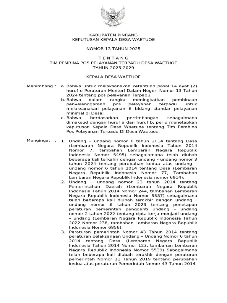 SK Tim Pembina Posyandu | PDF