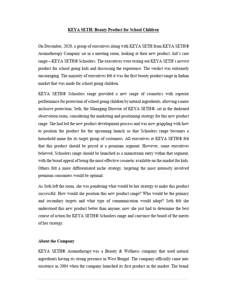 Case Study 2 - Keya Seth Schooler's Range | PDF | Consumer Behaviour | Cosmetics
