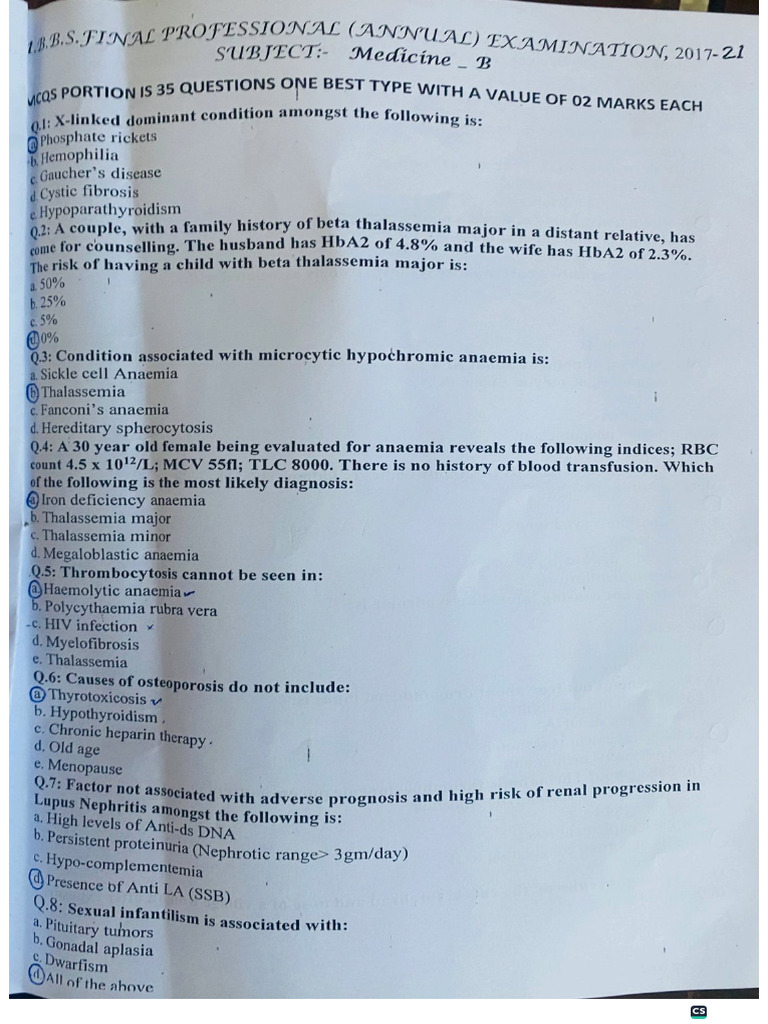Medicine Mcqs 2013 - 2018 Batch | PDF