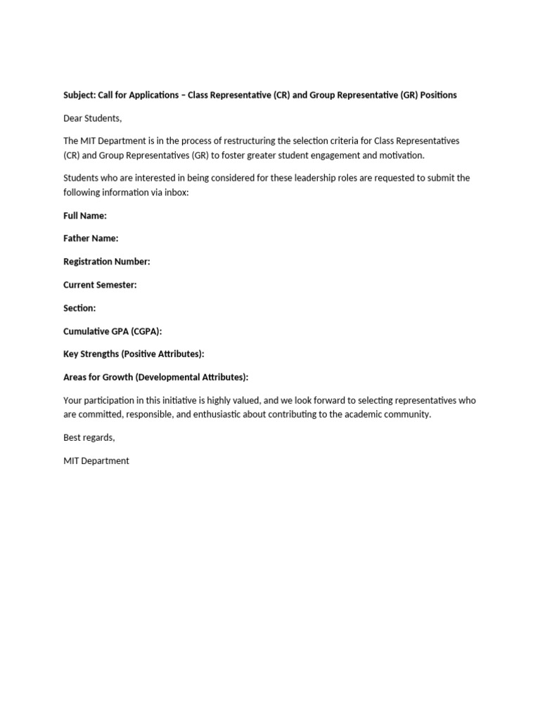 Class Rep and Group Rep Application Guide | PDF