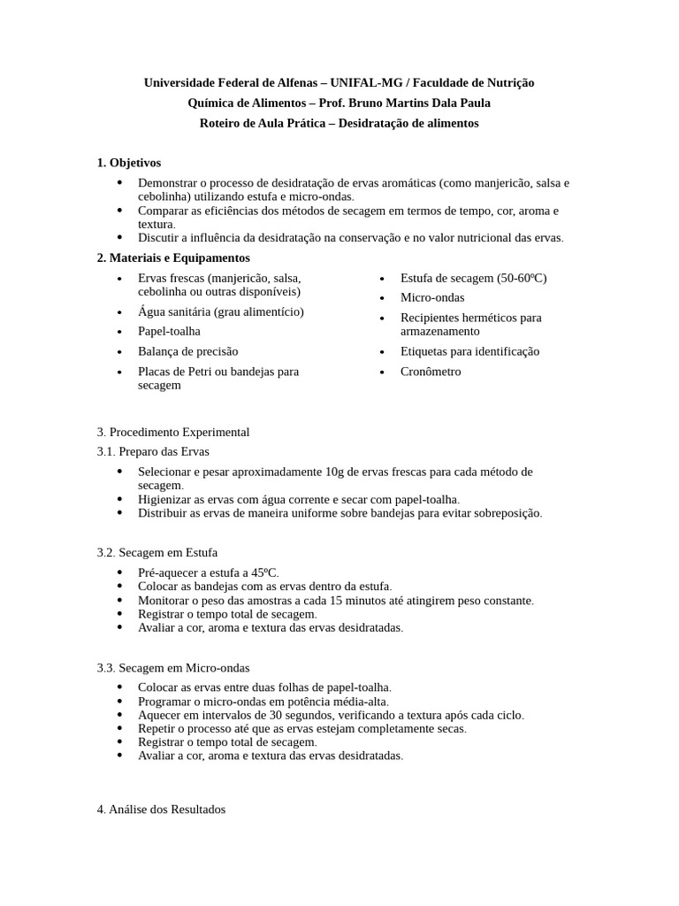 Desidratação de Ervas: Métodos e Análise | PDF