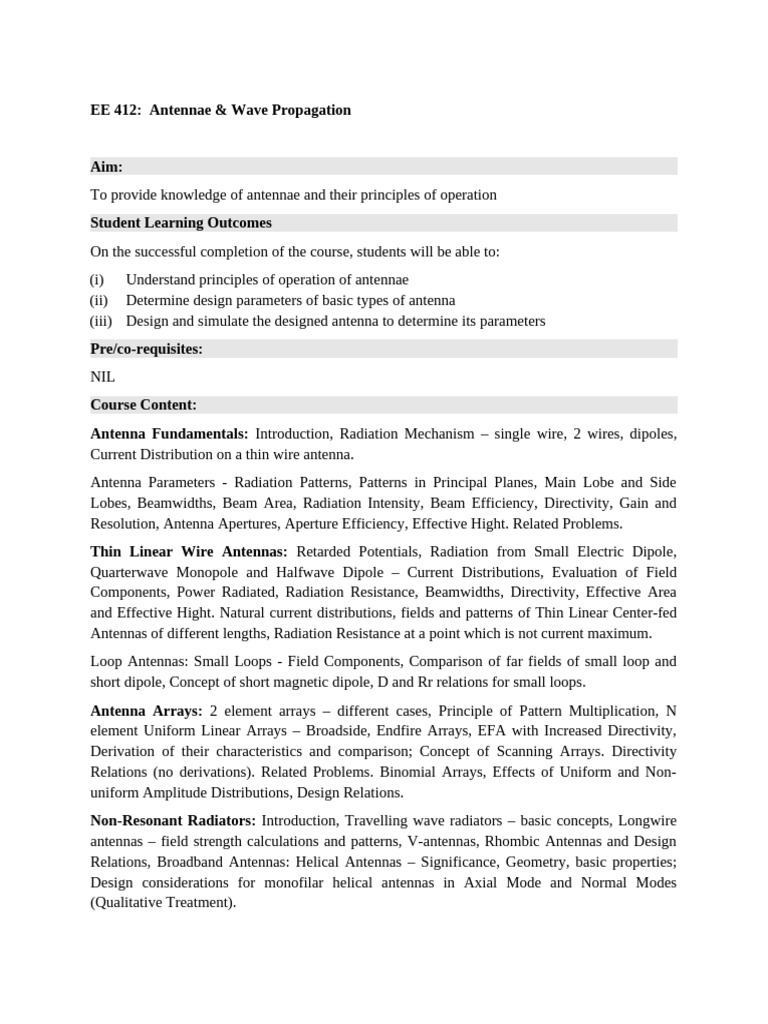 Antennae Course Outline | PDF | Antenna (Radio) | Radio Propagation