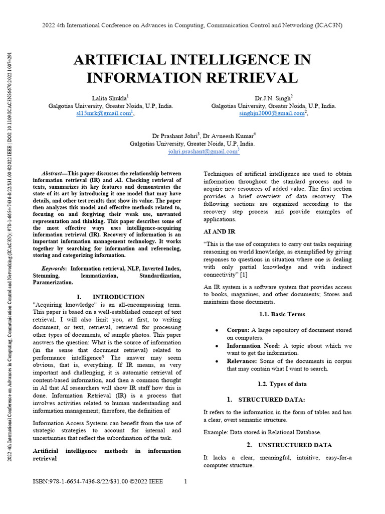 Artificial Intelligence in Information Retrieval | PDF | Information | Information Retrieval