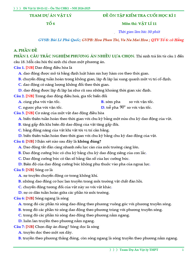 Tổ 6 Đề 1 - CKI - Lớp 11 KNTT | PDF