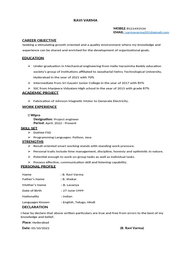 Share Varma Resume. | PDF