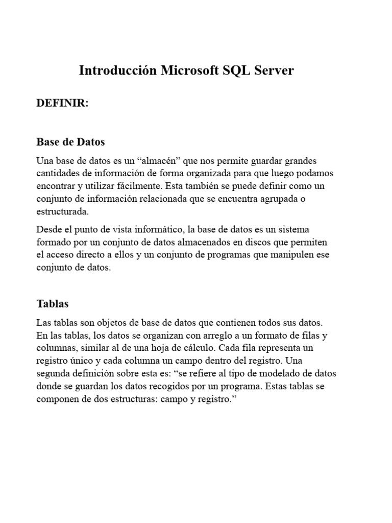 Microsoft SQL Server | PDF | Bases de datos | Datos