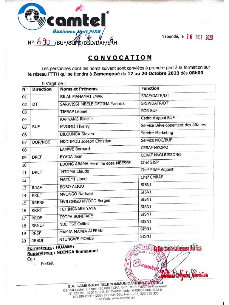 Votre Convocation A La Formation Sur La FTTH | PDF