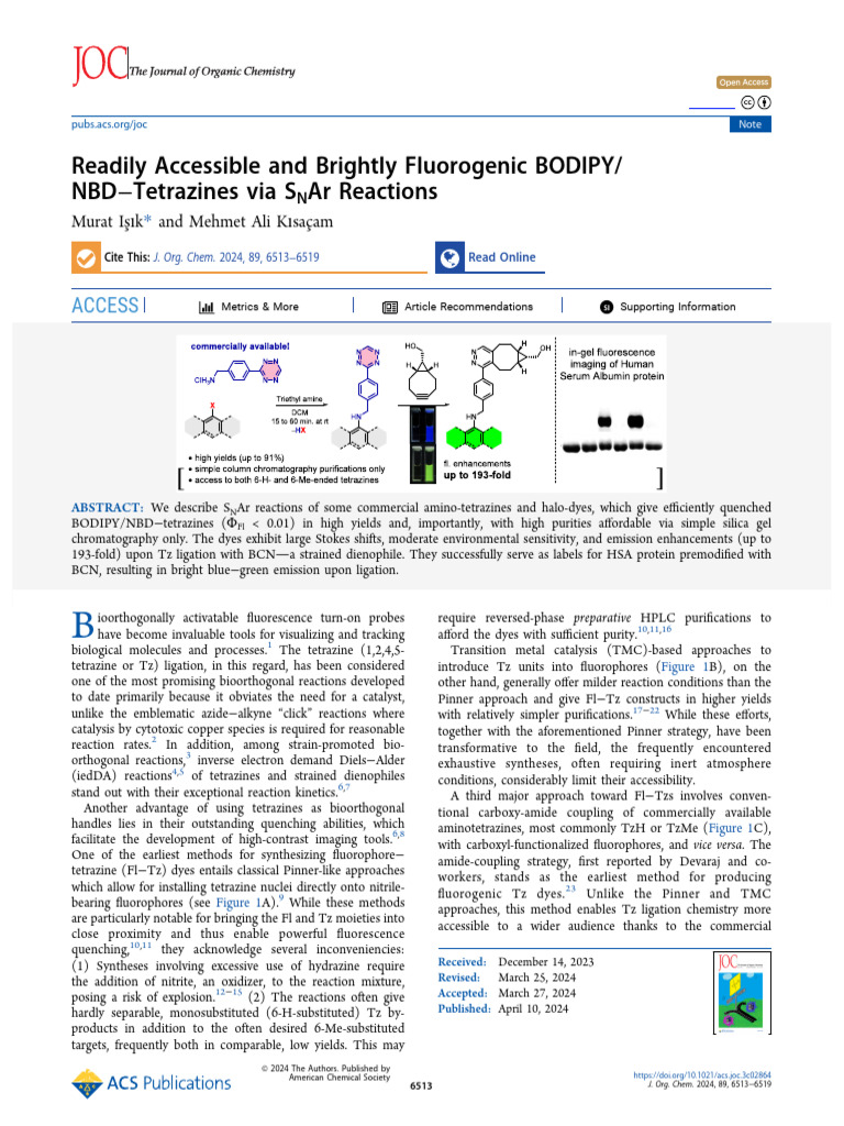BODIPY/NBD-Tetrazines via SNAr Reactions | PDF