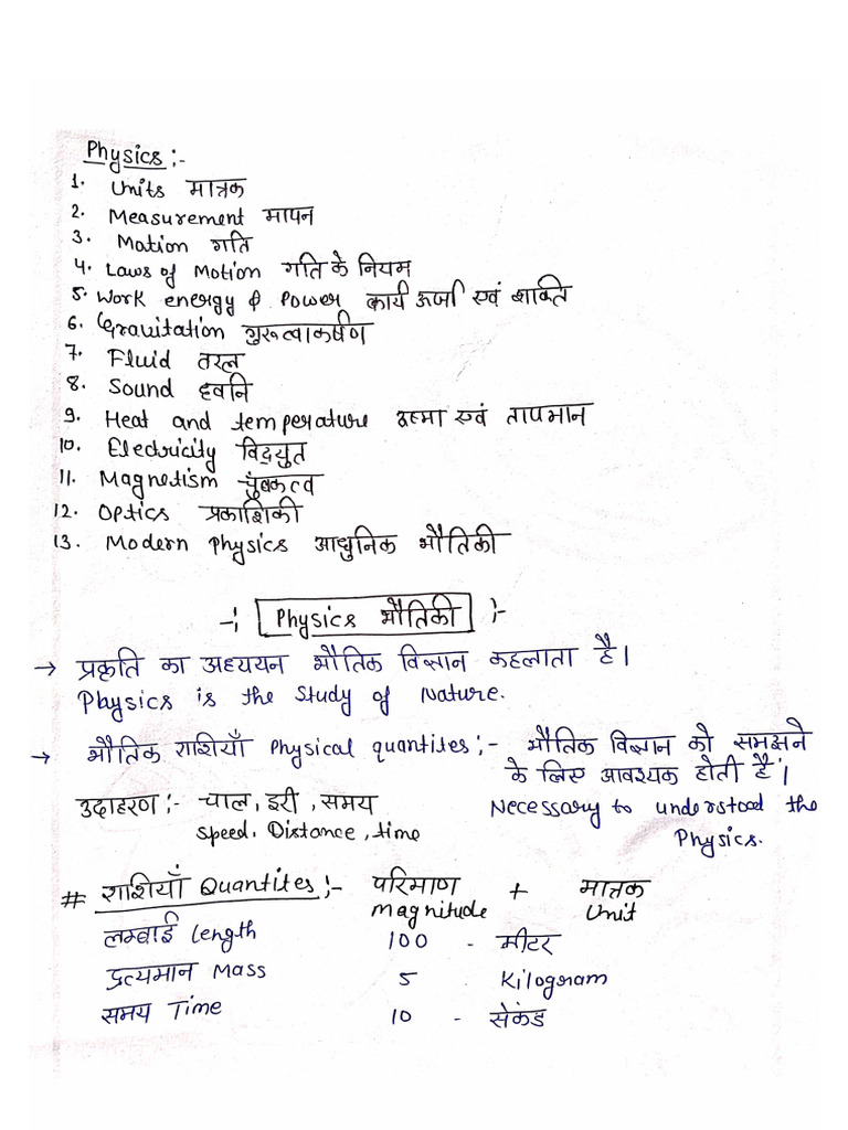 Class 11 Physics Notes in Hindi | PDF