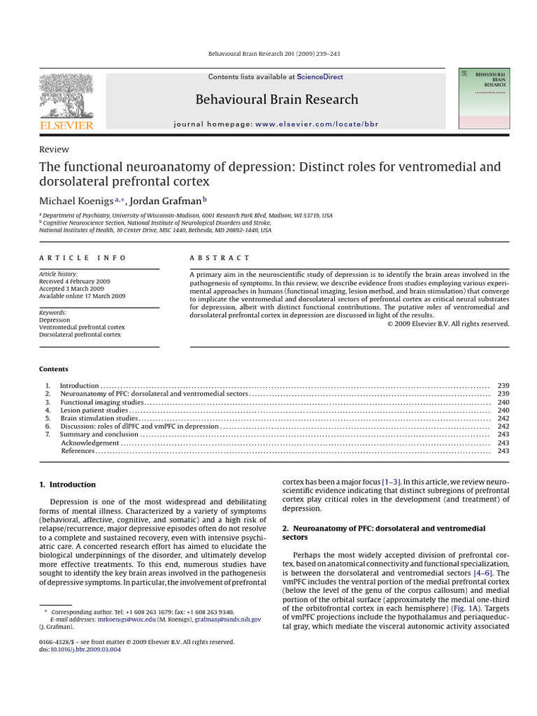 Week 11. The Functional Neuroanatomy of Depression | PDF | Dorsolateral ...