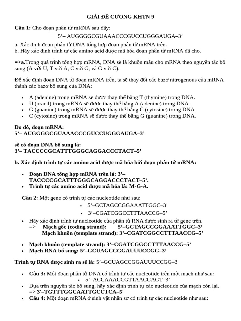 GIẢI ĐỀ CƯƠNG KHTN 9 | PDF