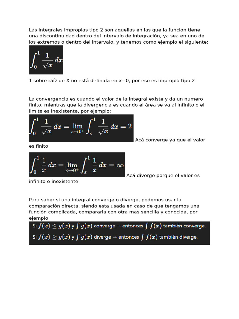 Las Integrales Impropias Tipo 2 Son Aquellas en Las Que La Funcion ...