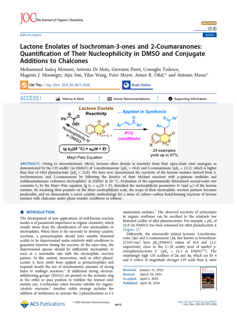 Lactone Enolates of Isochroman-3-Ones and 2 Coumaranones:Quantification ...