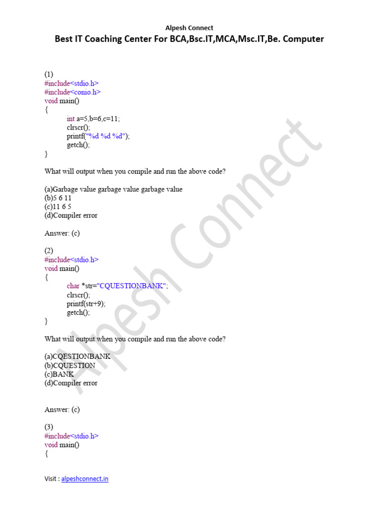 C Aptitude Test Solution 1 | PDF | C++ | Computer Engineering
