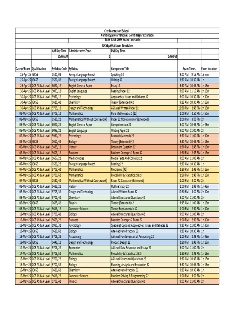 May June 2025 Timetable Students | PDF | Science | Qualifications