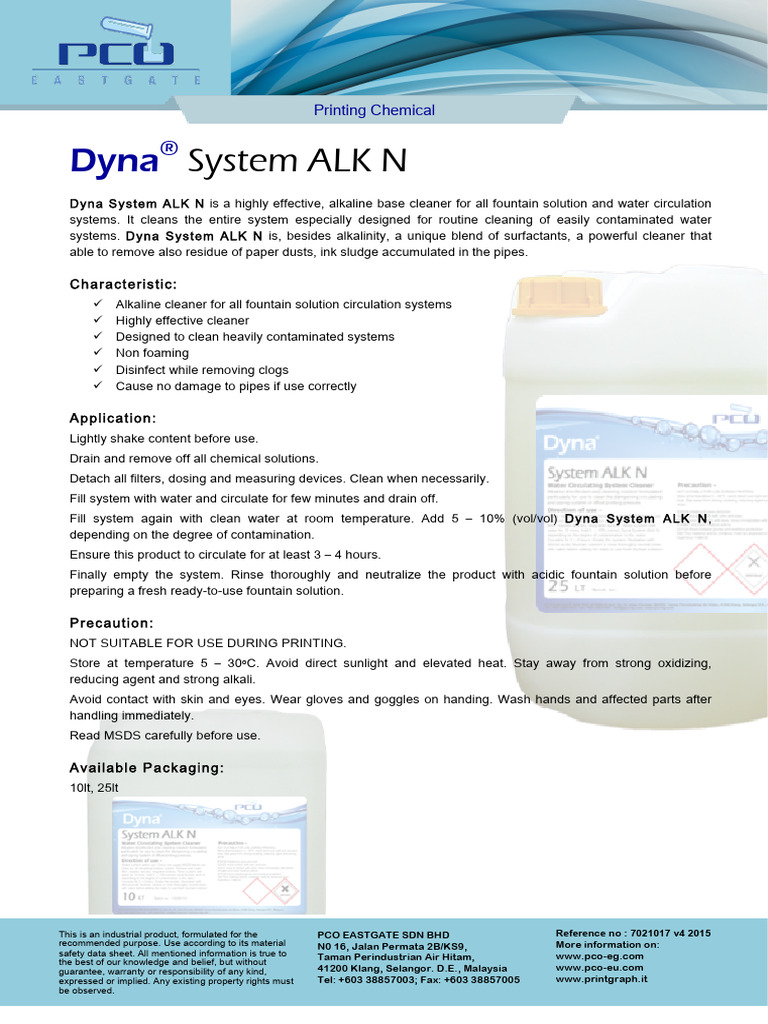 TDS - 70107 - Dyna System ALK N - v4 - 2015 | PDF | Water