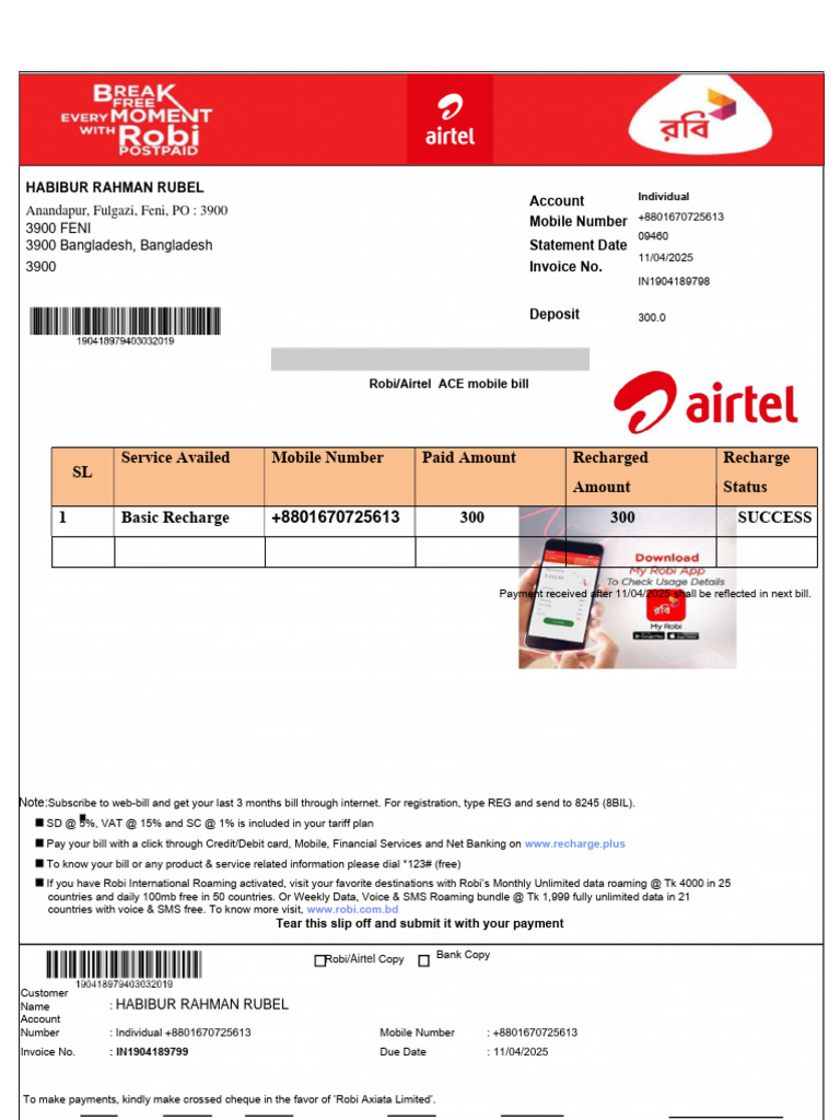 673059975-HABIBUR RAHMAN RUBEL-Mobile-Bill | PDF | Payments