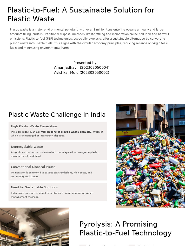 Plastic To Fuel A Sustainable Solution For Plastic Waste | PDF | Waste ...