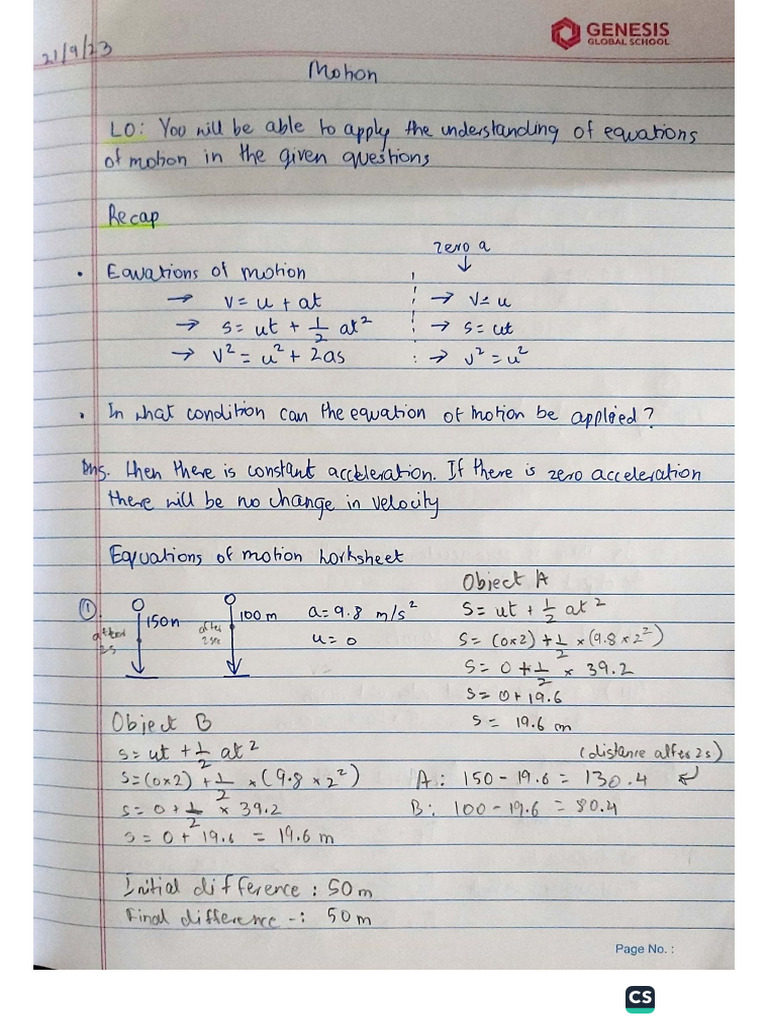 Motion Worksheet | PDF