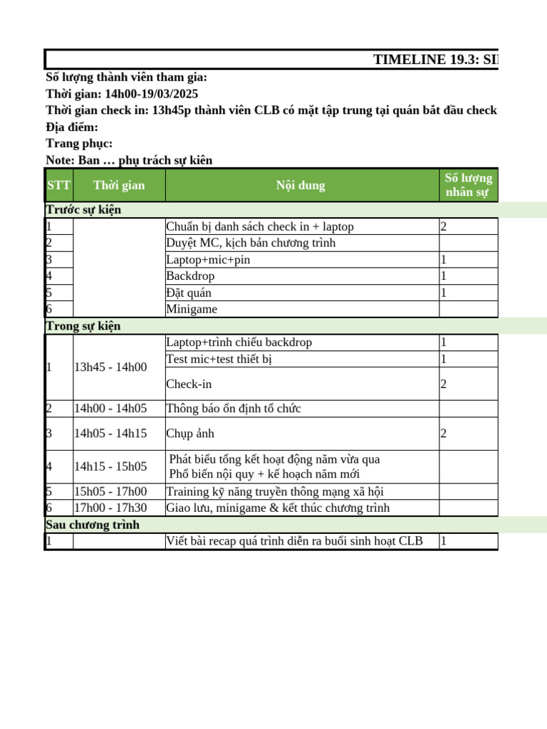 Kế Hoạch Sinh Hoạt CLB | PDF