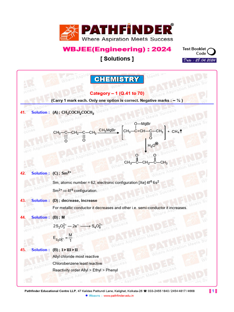 Chemistry WBJEE 2024 Detail Solution Final | PDF | Applied And Interdisciplinary Physics ...