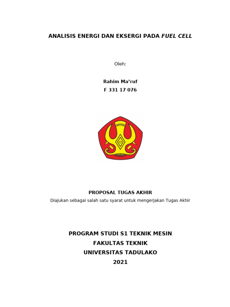 Analisis Energi Dan Eksergi Pada Fuel Cell | PDF
