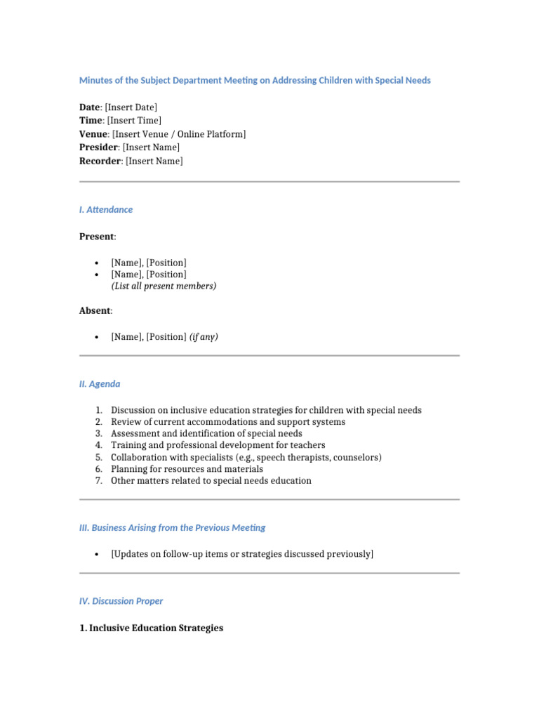 Special Needs Education Meeting Minutes | PDF | Special Education ...