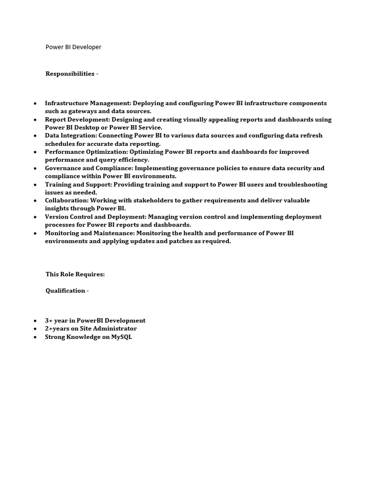 Power BI Developer Role Overview | PDF