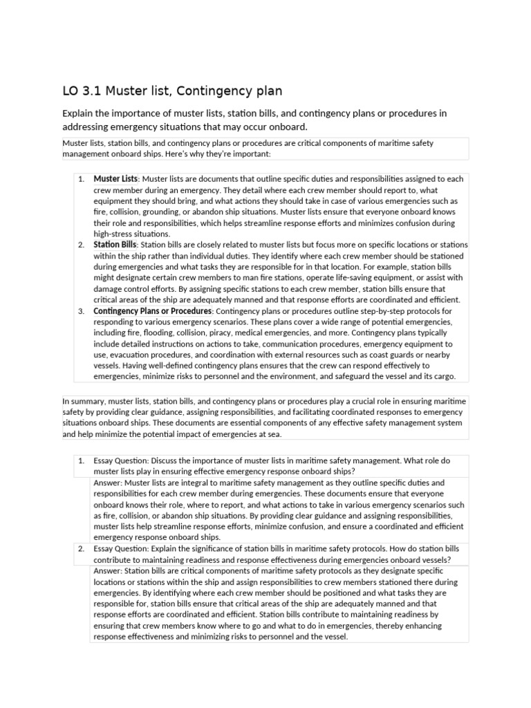 Importance of Muster Lists and Plans | PDF | Emergency | Ships
