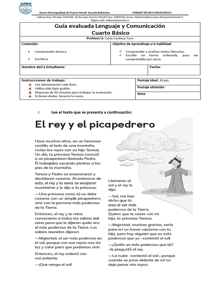 Guía Evaluada Lenguaje y Comunicación - 4to Básico - Comprensión Lectora | PDF | Metodos de ...