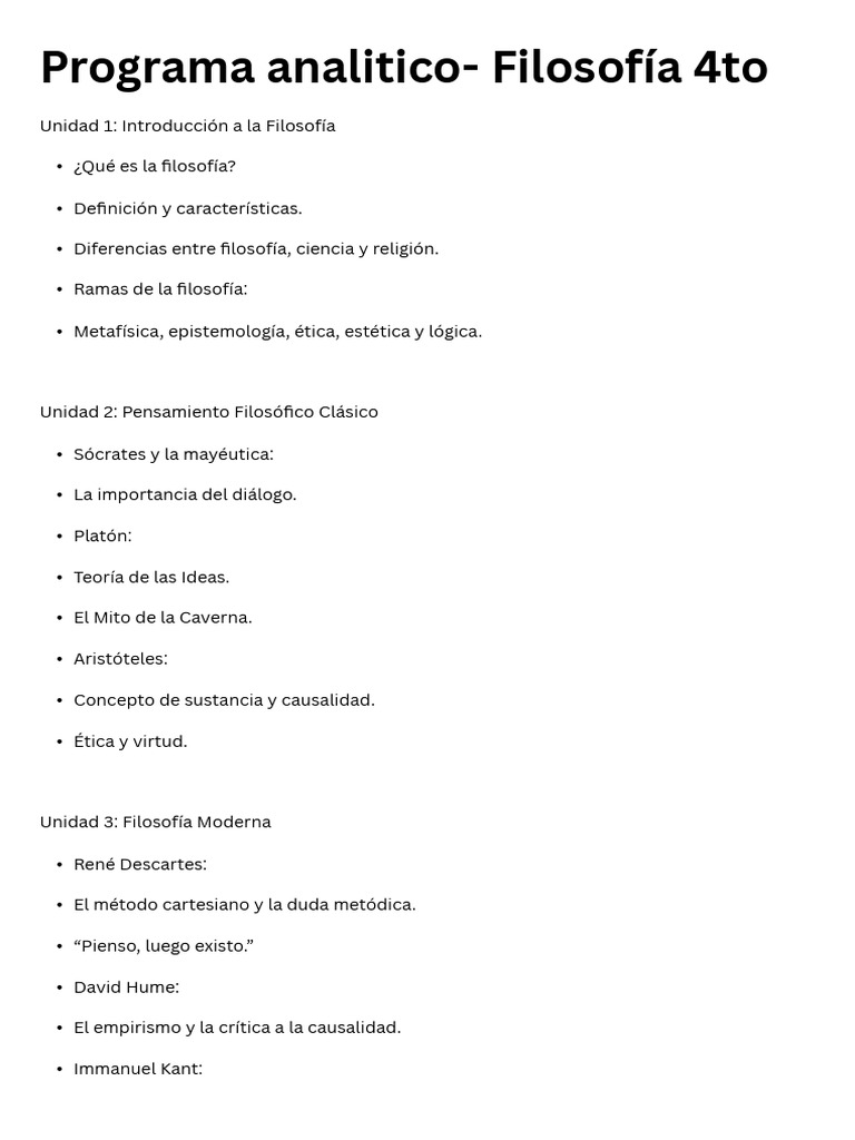 Programa Analitico - Filosofía 4to PDF | PDF