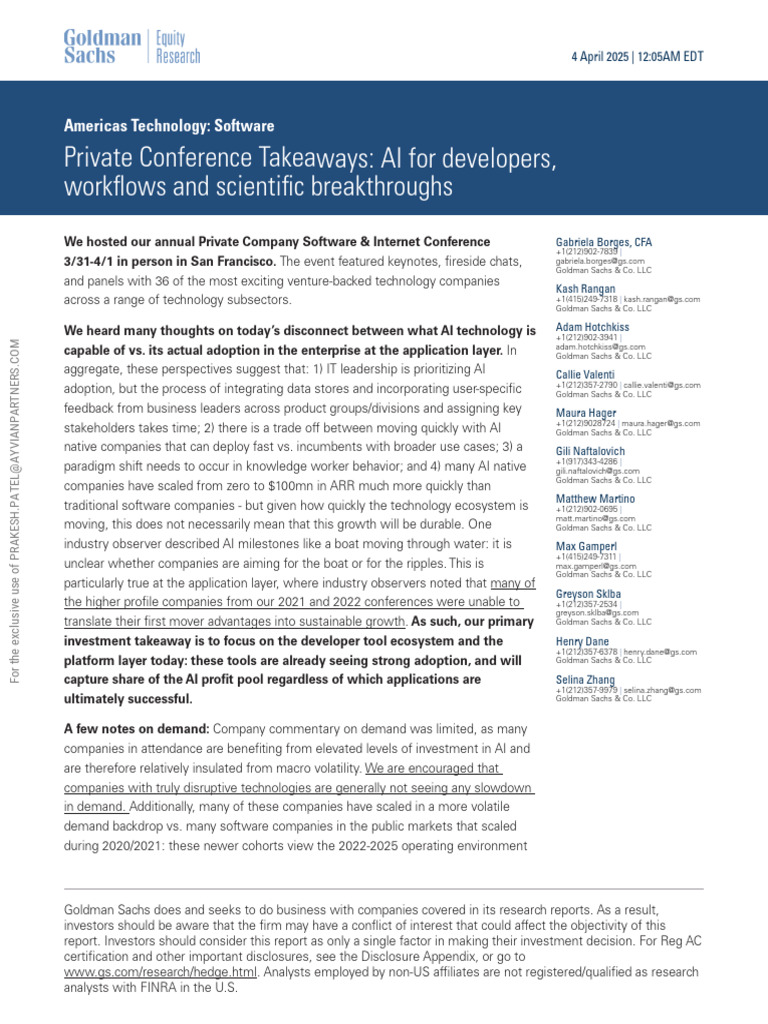 Americas Technology - Software - Private Conference Takeaways - AI For ...
