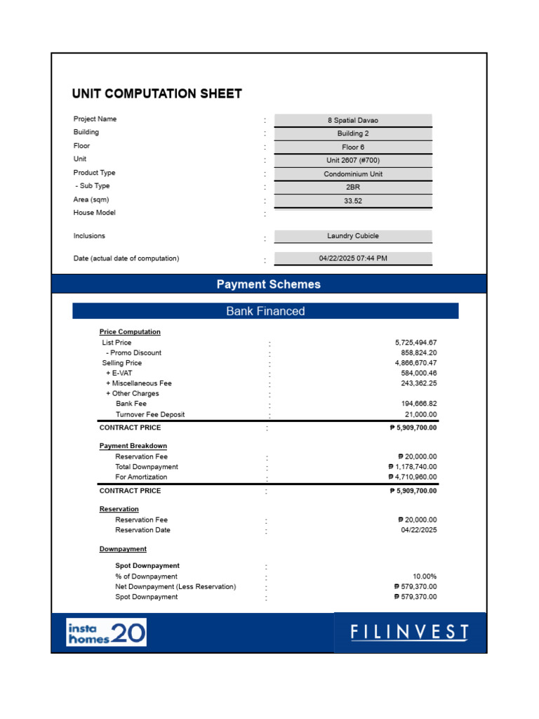 Condo Unit Sample Computation | PDF | Loans | Interest